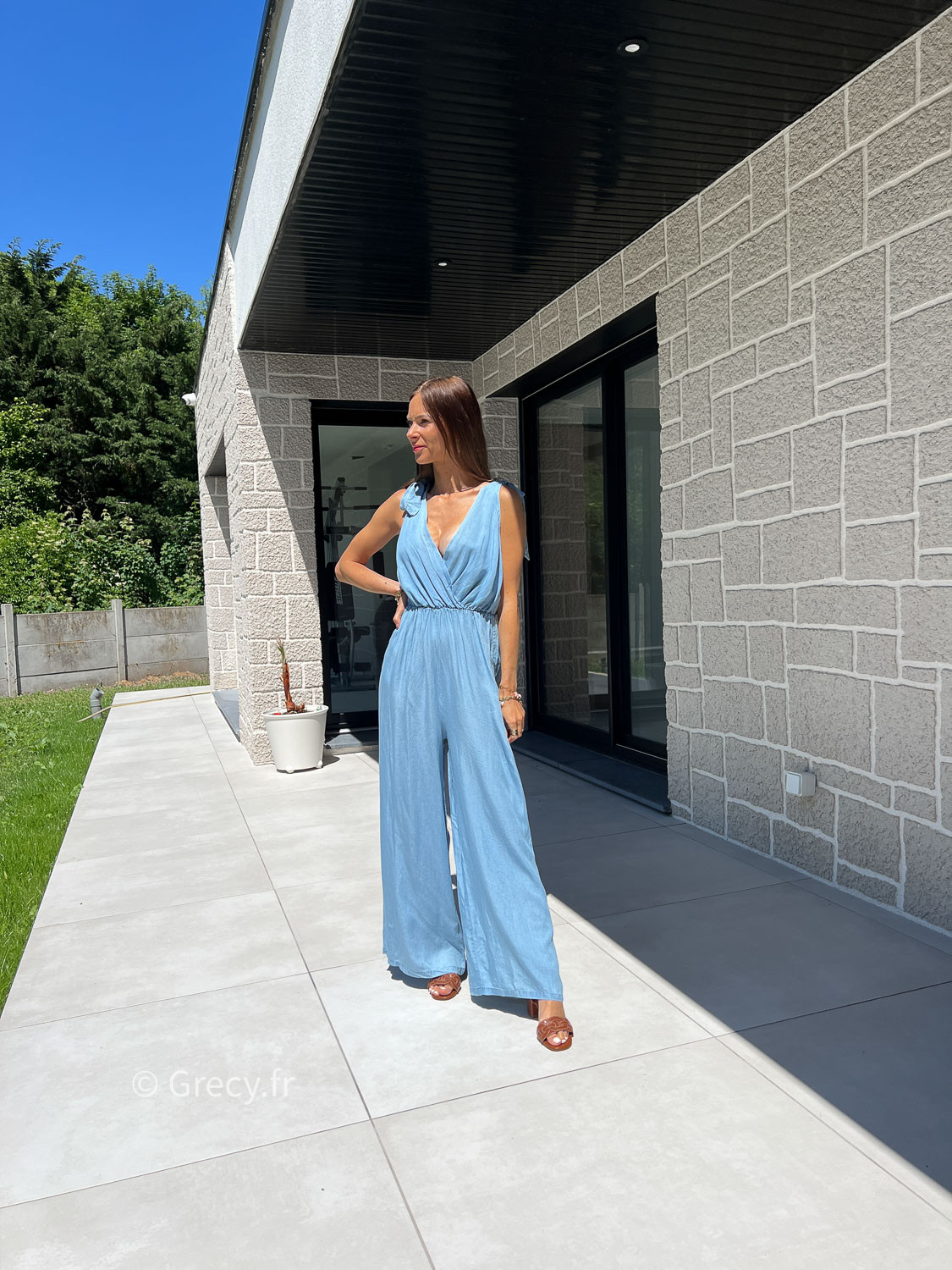 Combinaison effet denim clair noeud sur les épaules Couleur bleu clair Taille Taille unique ...